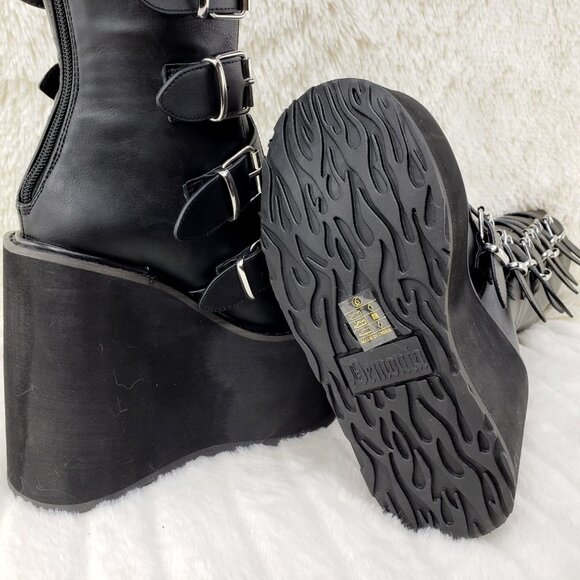 Demonia | Shoes | Trinity Swing Black Goth Platform Wedge Knee Boots ...